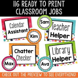 Editable Classroom Jobs Chart Template | Confetti Rainbow Classroom ...