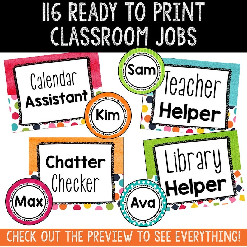 Editable Classroom Jobs Chart Template Confetti Rainbow Classroom Decor ...