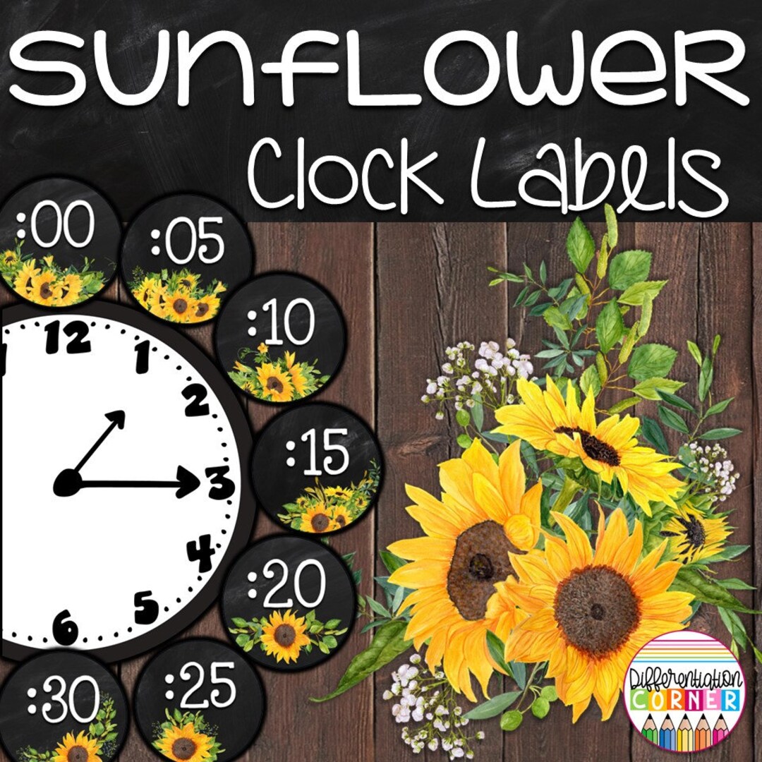 PRINTABLE Clock Label Numbers in 5 Minute Intervals Sunflower Farmhouse ...