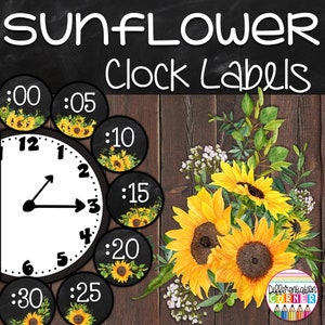 PRINTABLE Clock Label Numbers in 5 Minute Intervals Sunflower Farmhouse ...