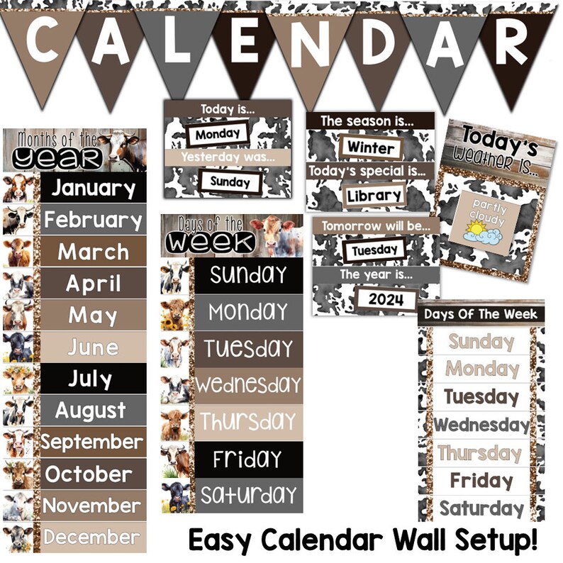 Cow Print Classroom Calendar Set & Weather Display Farmhouse Classroom ...