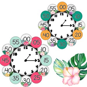 PRINTABLE Tropical Clock Label Numbers in 5 Minute Intervals | Tropical ...