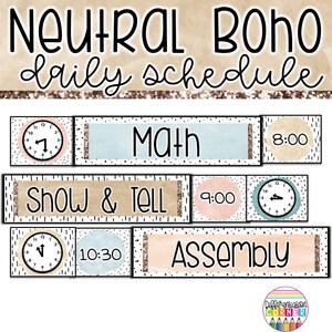 Editable Daily Schedule Cards for Classroom Neutral Boho Classroom ...