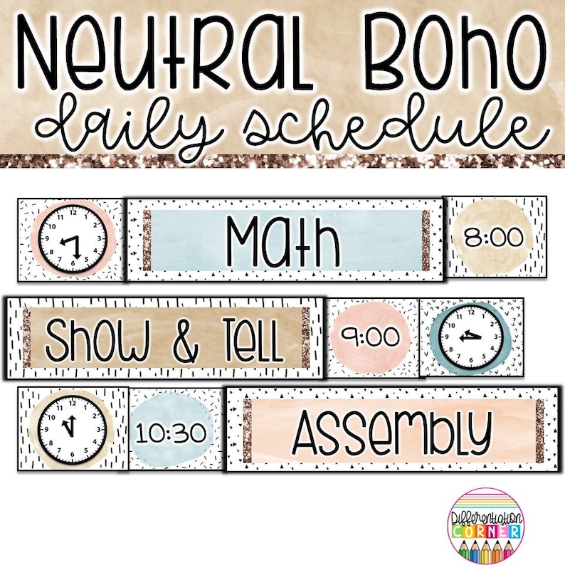 Editable Daily Schedule Cards for Classroom Neutral Boho Classroom ...