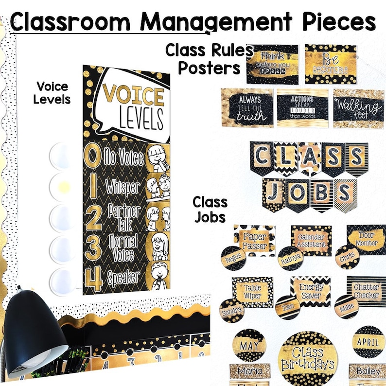 Black and Gold Classroom Decor Bundle | Bulletin Board Posters ...