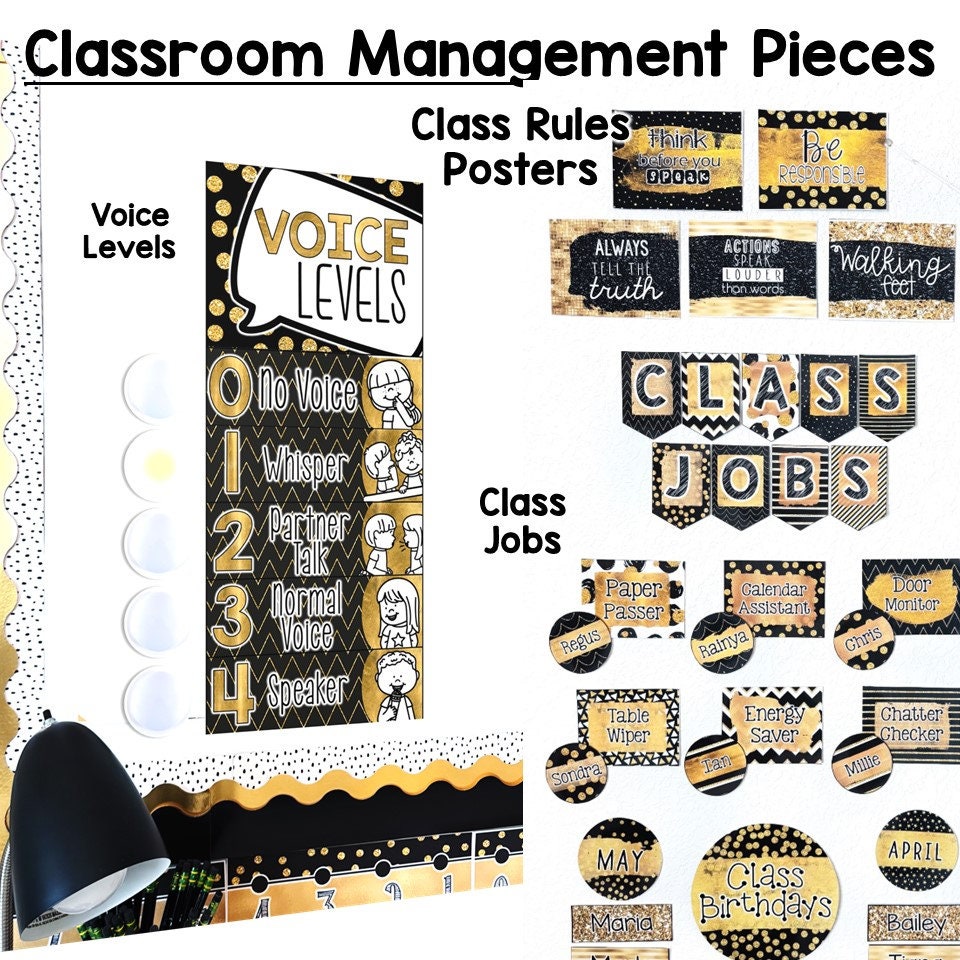 Black and Gold Classroom Decor Bundle Classroom Bulletin Board Display ...