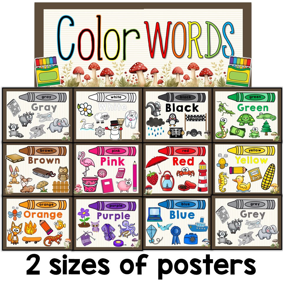 PRINTABLE Color Words Posters Pack Mushroom Retro Classroom Decor ...