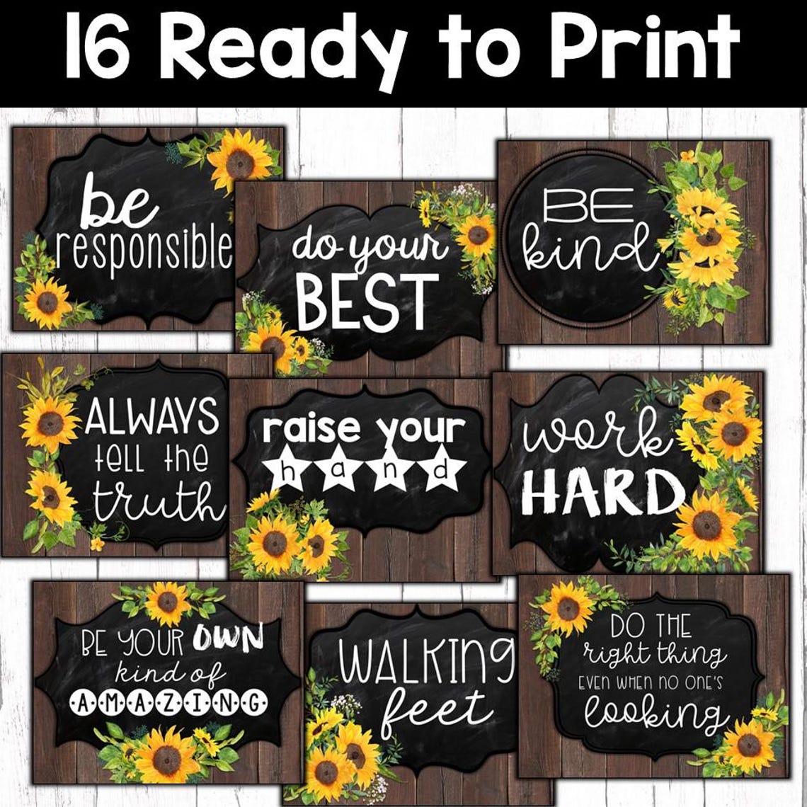 Editable Classroom Rules Posters Sunflower Farmhouse Classroom Decor ...