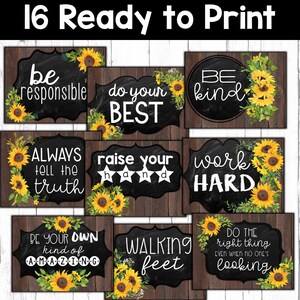 Editable Classroom Rules Posters Sunflower Farmhouse Classroom Decor ...