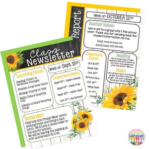 Editable Classroom Newsletter Template | Sunflower Farmhouse Classroom ...