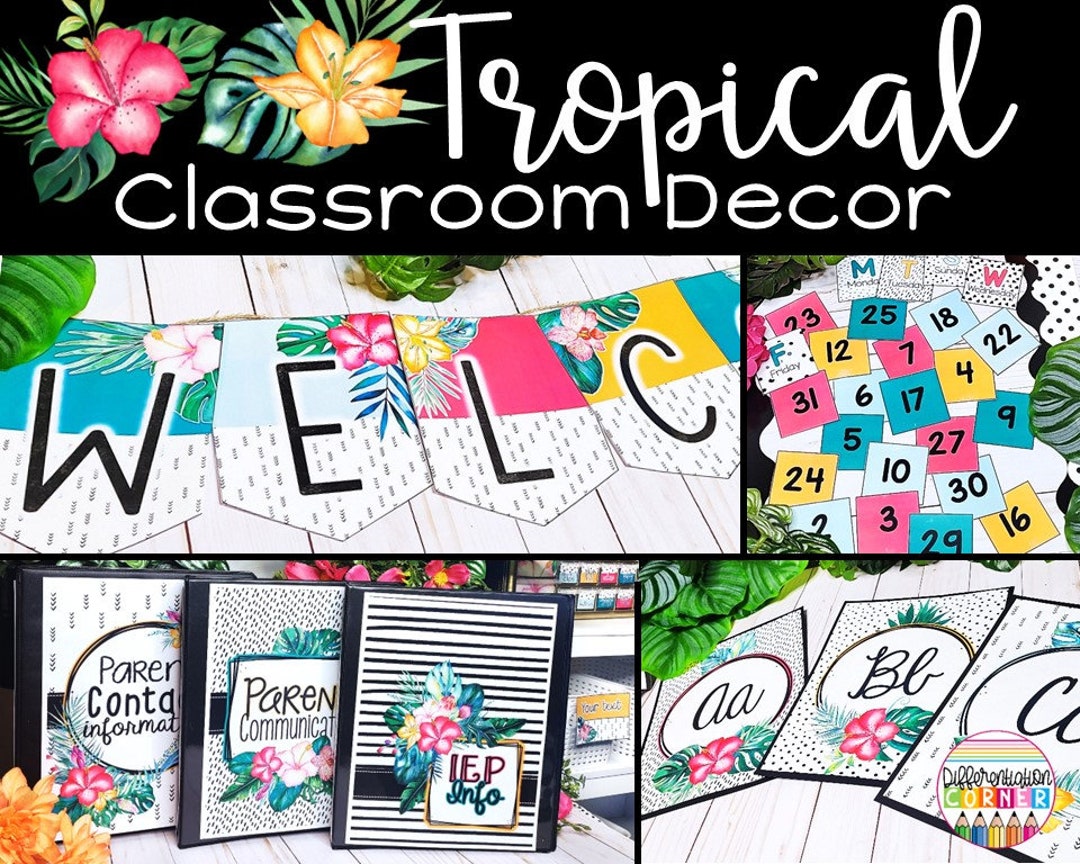 Modern Tropical Classroom Decor Bundle Classroom Bulletin Board Display ...