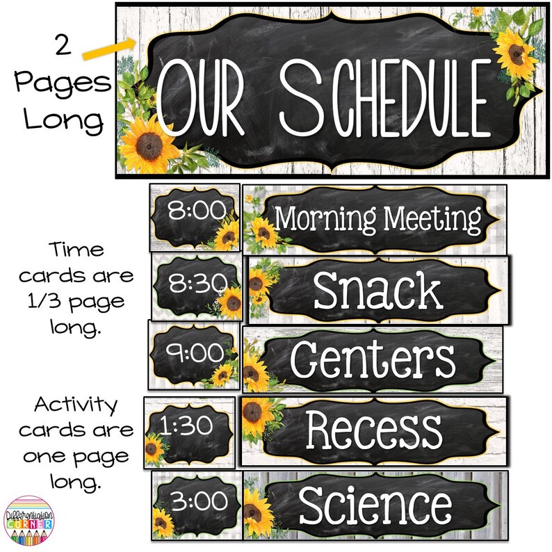 Editable Daily Schedule Cards Sunflower Farmhouse Classroom Decor ...
