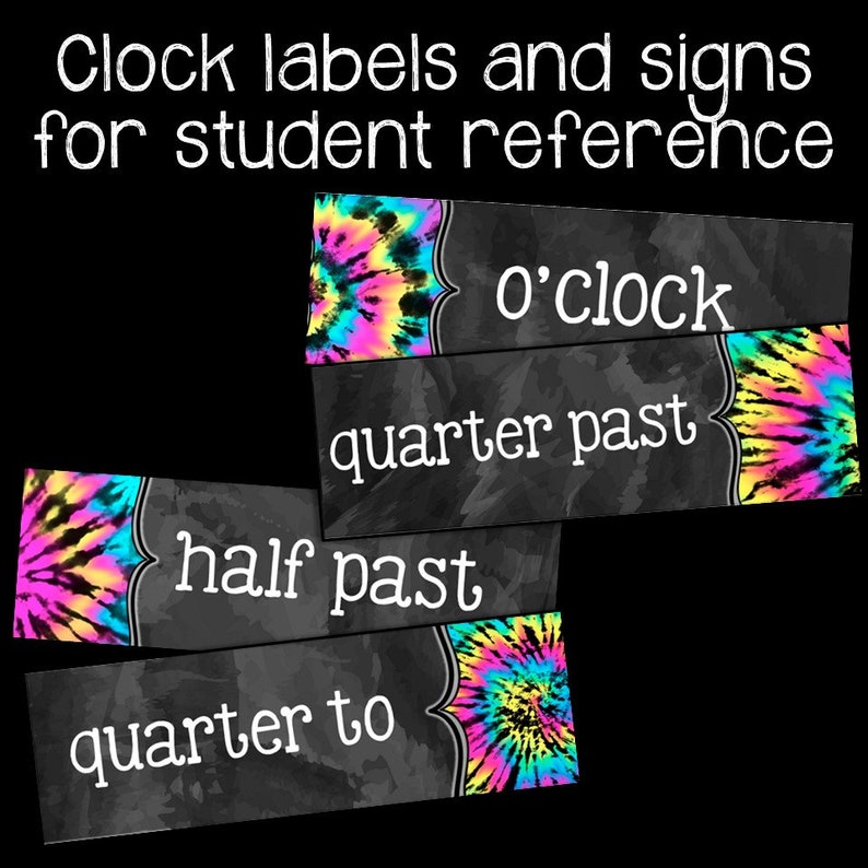 Tie Dye Clock Label Numbers in 5 Minute Retro Classroom Decor Clock ...