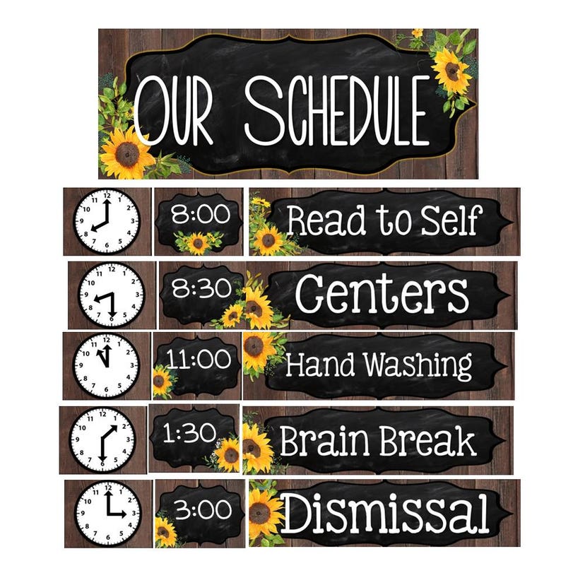 Editable Daily Schedule Cards Sunflower Farmhouse Classroom Decor ...