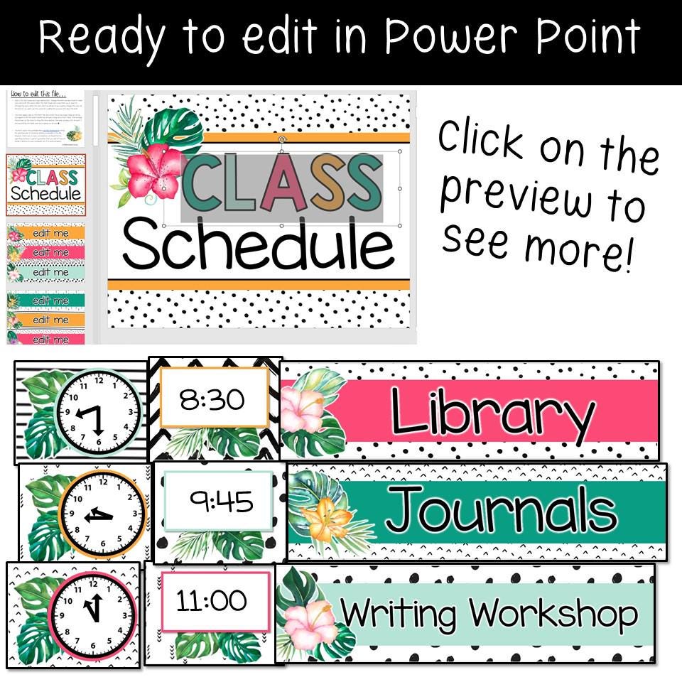 Editable Daily Schedule Cards Tropical Classroom Decor Printable ...