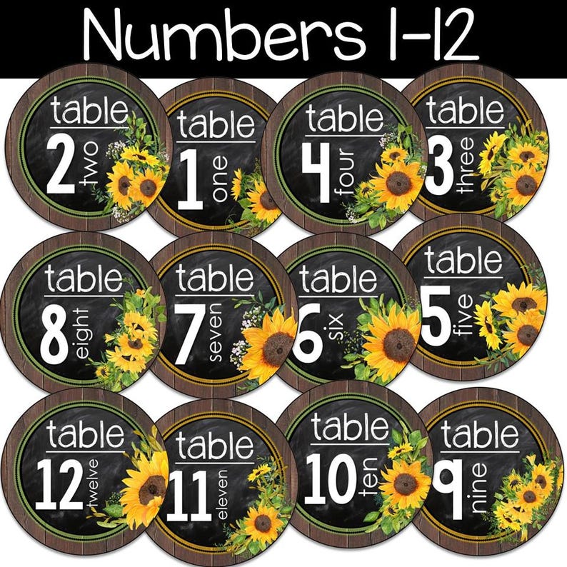 PRINTABLE Table Numbers | Sunflower Farmhouse Classroom Decor ...