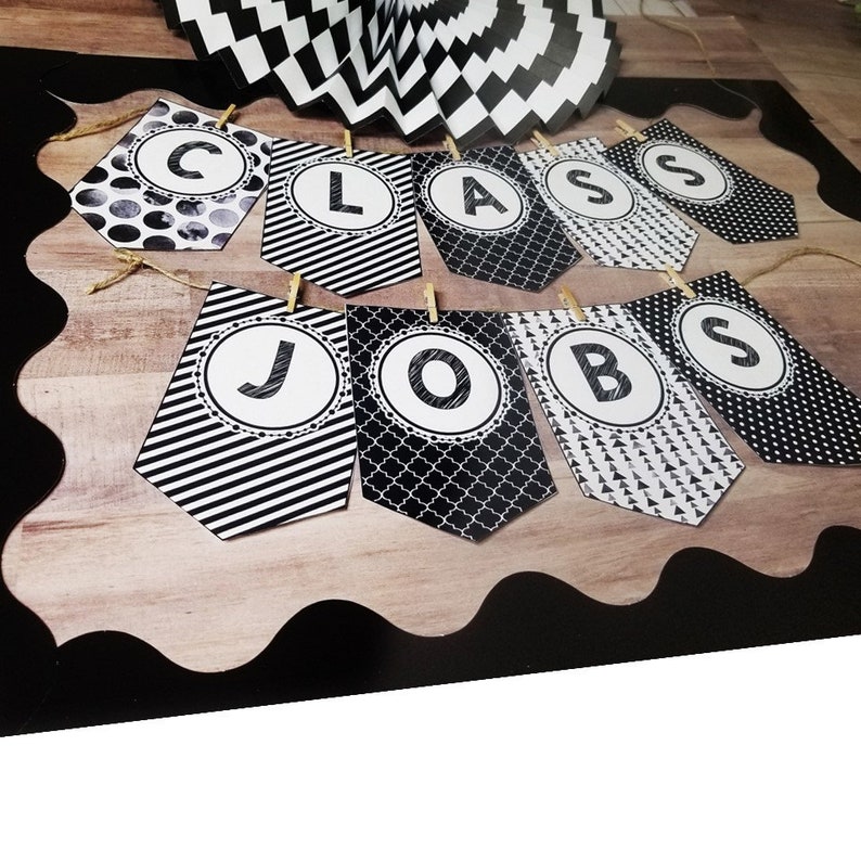 Editable Classroom Jobs Chart Template Black and White Classroom Decor ...