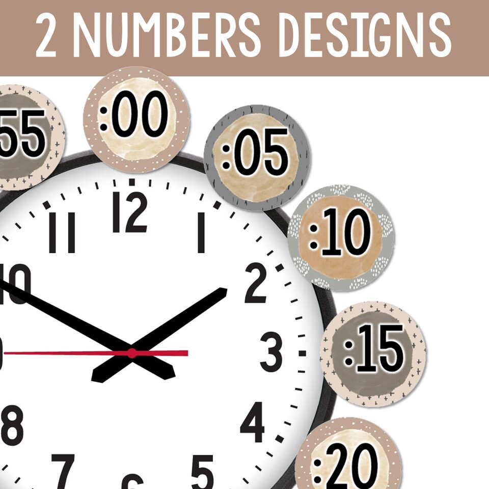 PRINTABLE Neutral Clock Label Numbers in 5 Minute Intervals Neutral ...