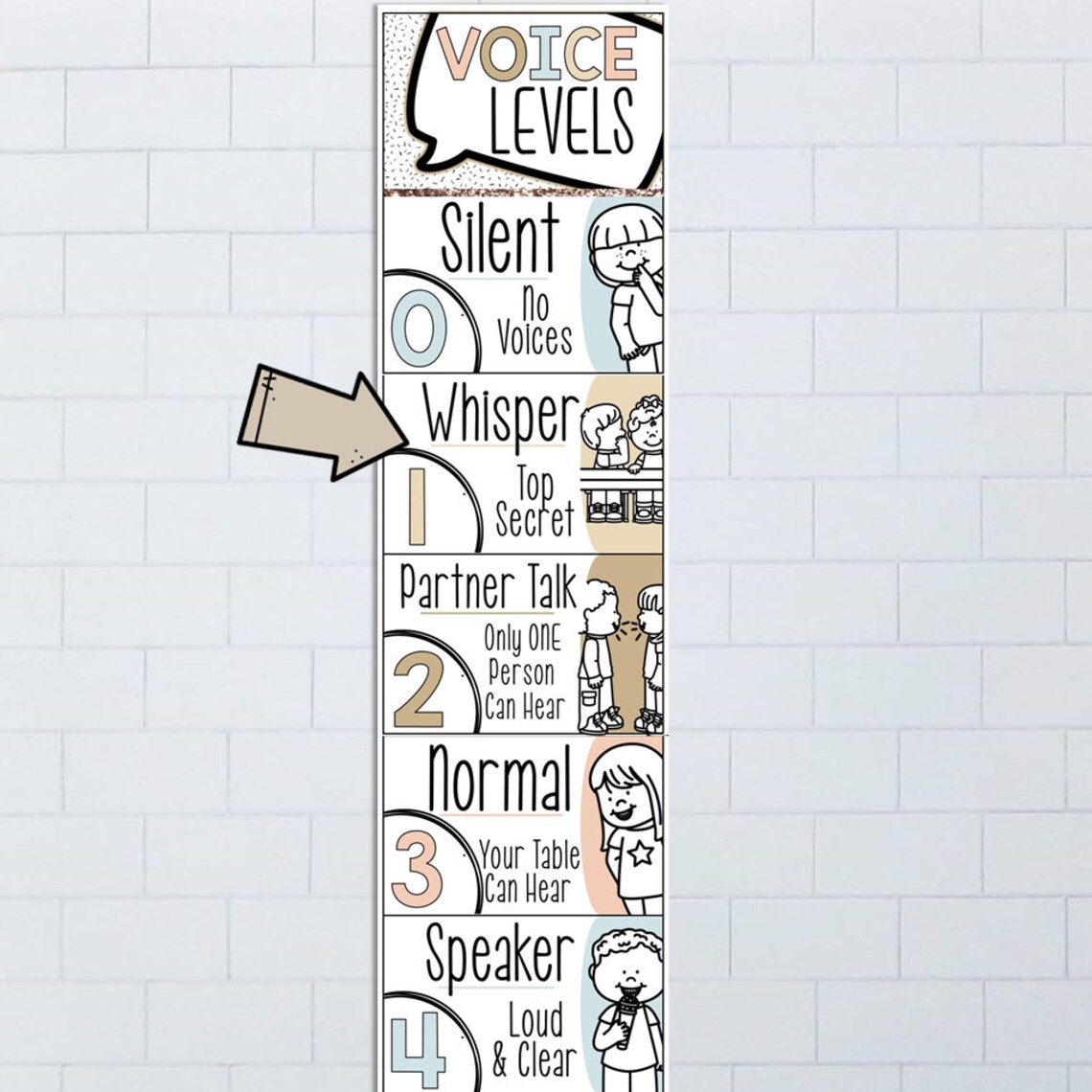 Neutral Boho Colors Printable Voice Level Chart Posters, Neutral Boho ...