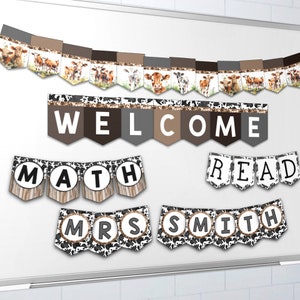 Editable Cow Print Bunting Bulletin Board Banner Letters Farmhouse ...