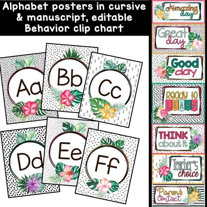 Modern Tropical Classroom Decor Bundle Classroom Bulletin - Etsy