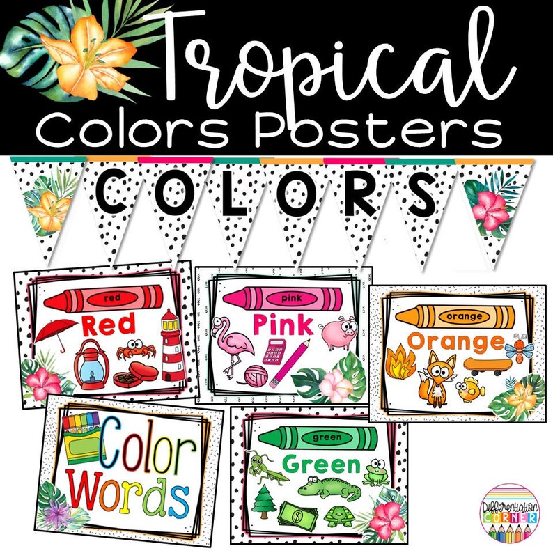 PRINTABLE Color Posters Pack Tropical Classroom Decor - Etsy