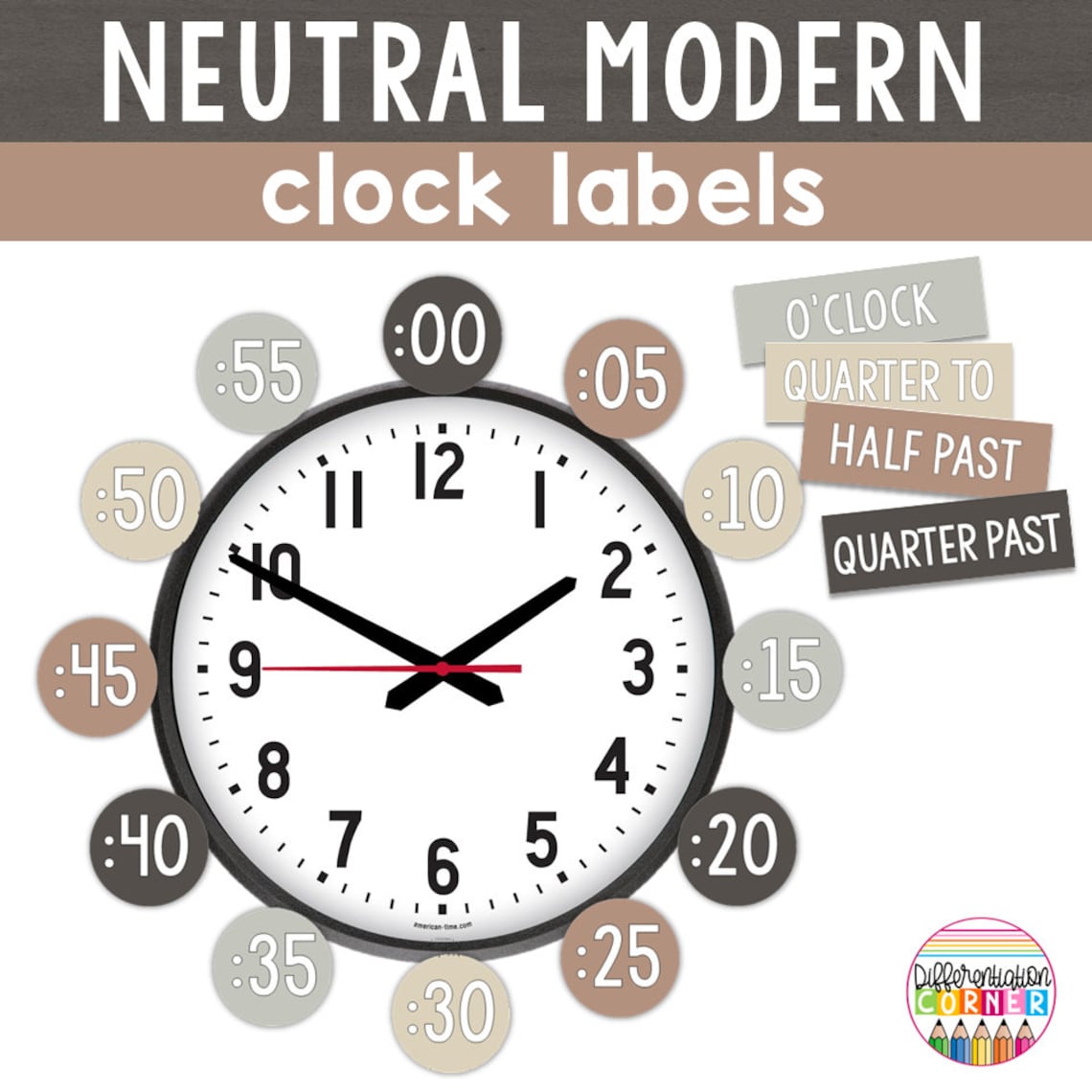 PRINTABLE Neutral Clock Label Numbers in 5 Minute Intervals - Etsy