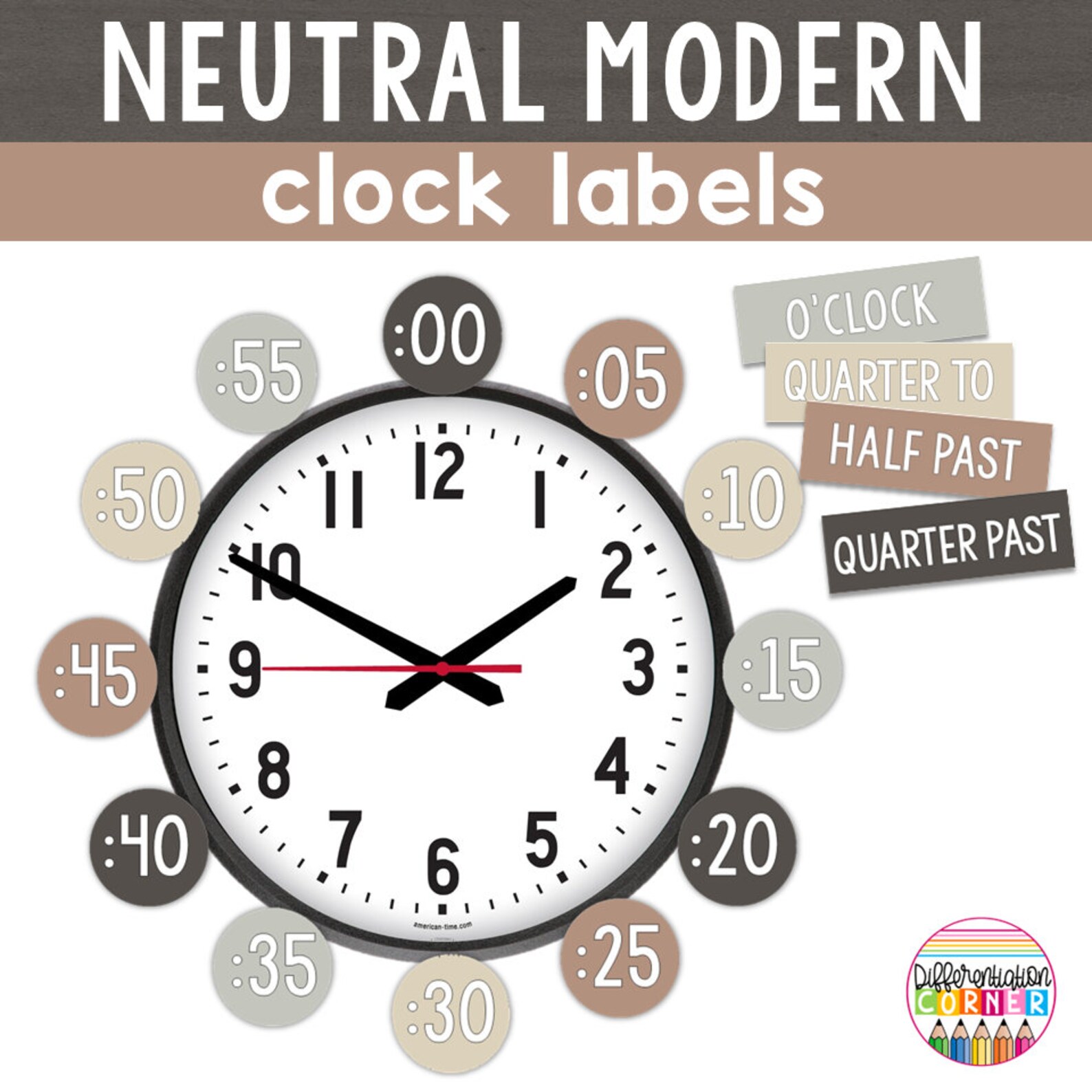 PRINTABLE Neutral Clock Label Numbers in 5 Minute Intervals | Neutral ...
