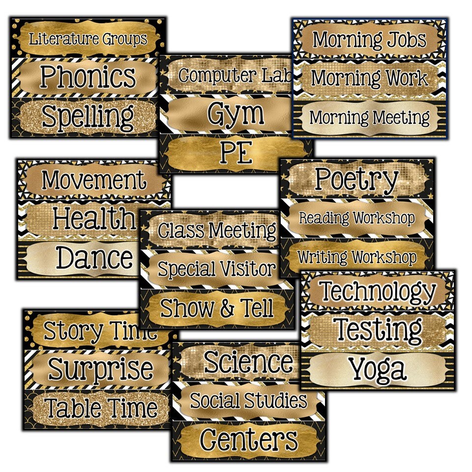 Editable Daily Schedule Cards Black and Gold Classroom Decor Printable ...