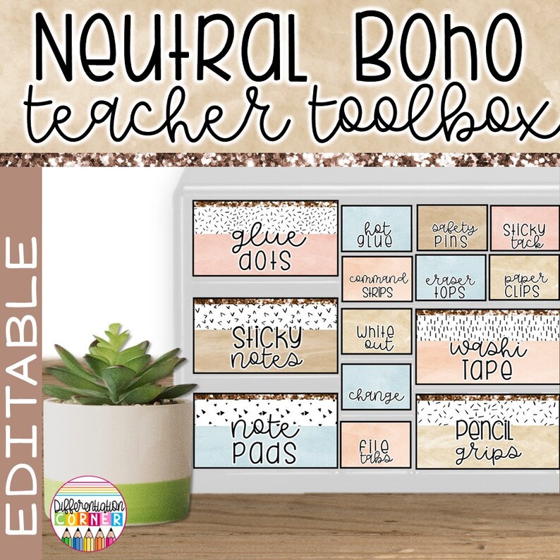 Neutral Teacher Tool Box Labels Neutral Boho Classroom Decor - Etsy