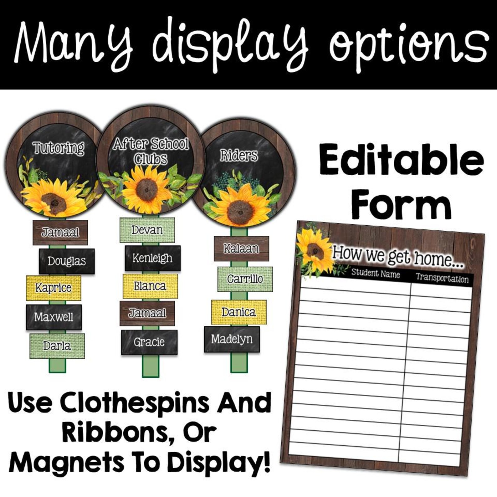 How We Go Home Dismissal Chart Template | Sunflower Farmhouse Classroom ...