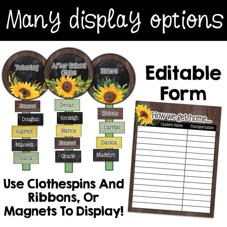 How We Go Home Dismissal Chart Template | Sunflower Farmhouse Classroom ...