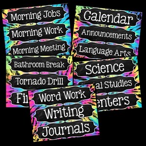 Editable Daily Schedule Cards Tie Dye Retro Classroom Decor Printable ...