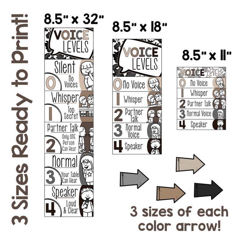 Printable Voice Level Chart Posters Cow Print Classroom Decor - Etsy