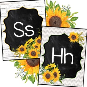 Alphabet Posters for the Classroom Sunflower Farmhouse Classroom Decor ...