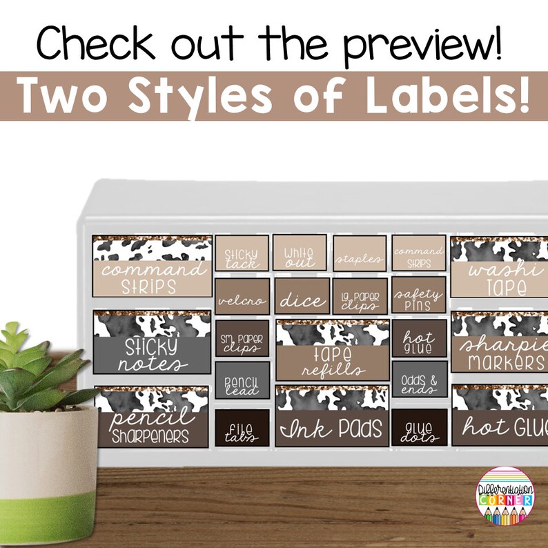 Cow Print Teacher Tool Box Labels Farmhouse Classroom Decor Teacher ...