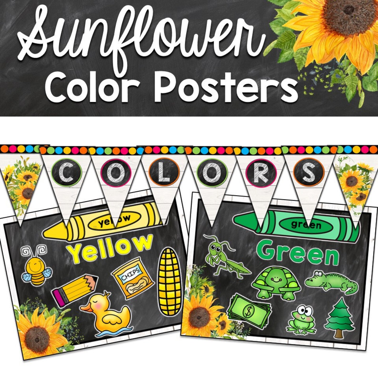 PRINTABLE Color Posters Pack Sunflower Farmhouse Classroom Decor ...