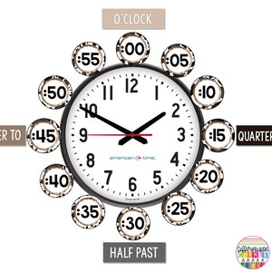 Cow Print Farmhouse Clock Label Numbers in 5 Minute Intervals ...