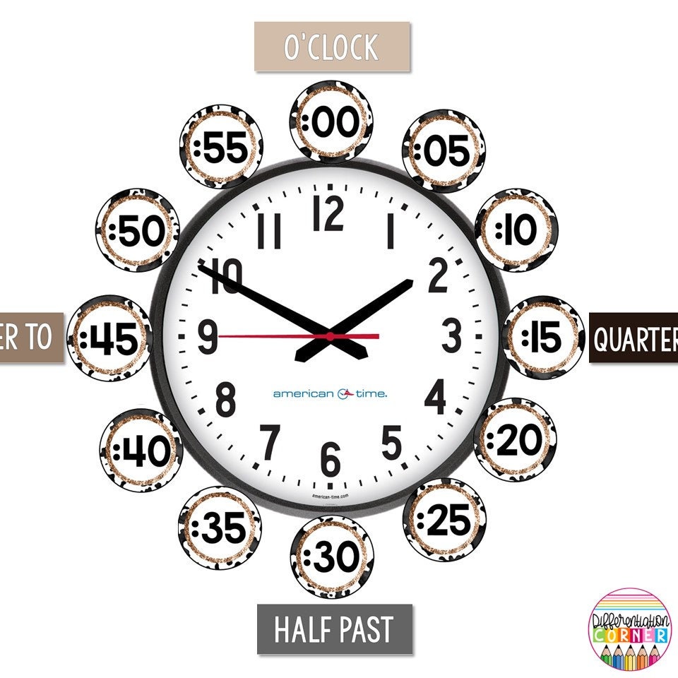 Cow Print Farmhouse Clock Label Numbers in 5 Minute Intervals - Etsy