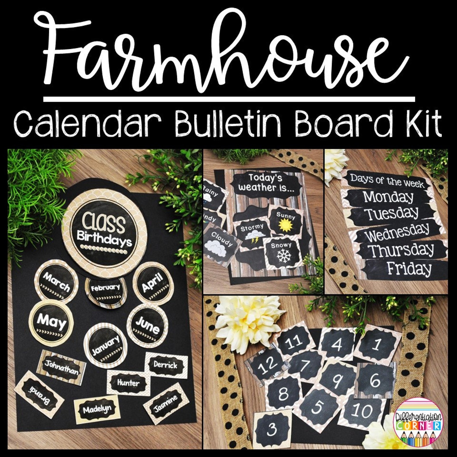Farmhouse Neutral Classroom Calendar & Weather Display Set - Etsy