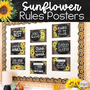 Editable Classroom Rules Posters Sunflower Farmhouse Classroom Decor ...