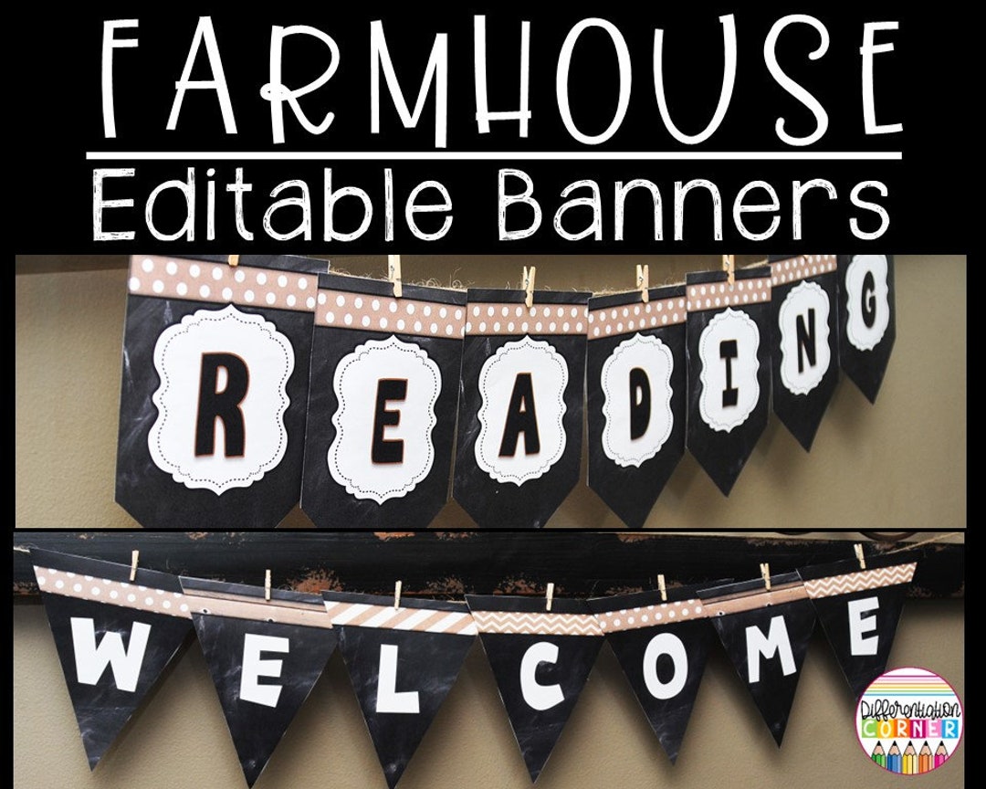Editable Farmhouse Bunting Bulletin Board Banner Letters Neutral ...