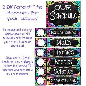 Editable Daily Schedule Cards Tie Dye Retro Classroom Decor Printable ...