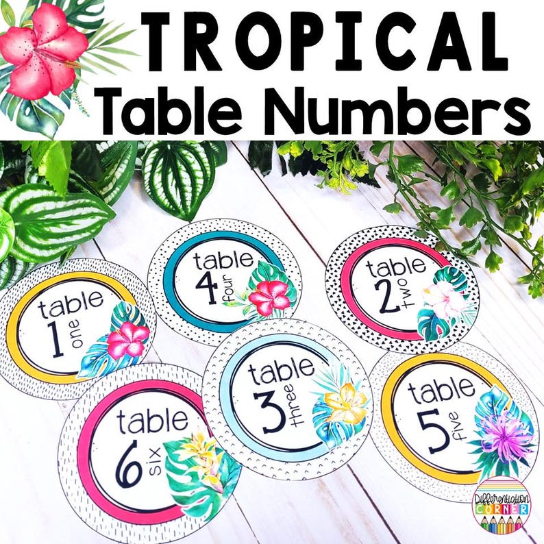 PRINTABLE Tropical Numbers | Tropical Classroom Decor | Classroom Table ...