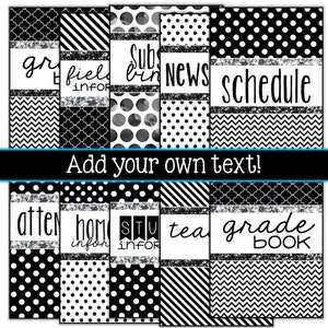 Editable Binder Covers and Spines Black and White Classroom Decor Black ...
