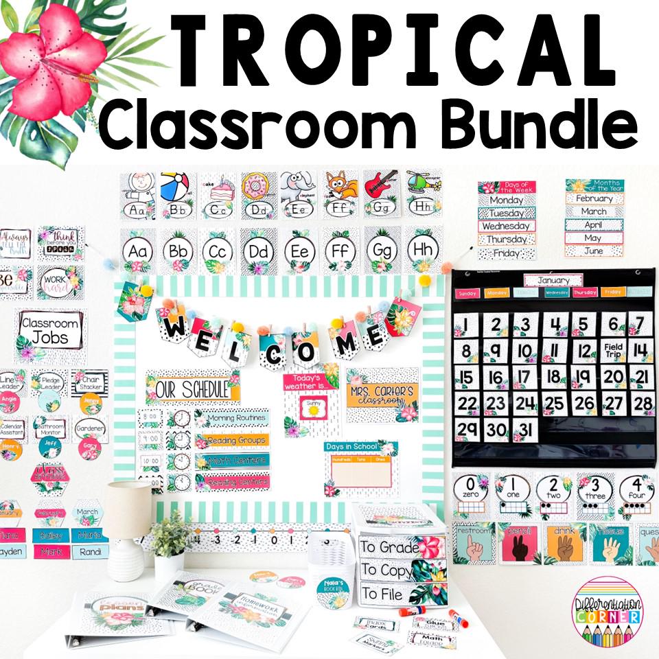 Modern Tropical Classroom Decor Bundle | Classroom Bulletin Board ...