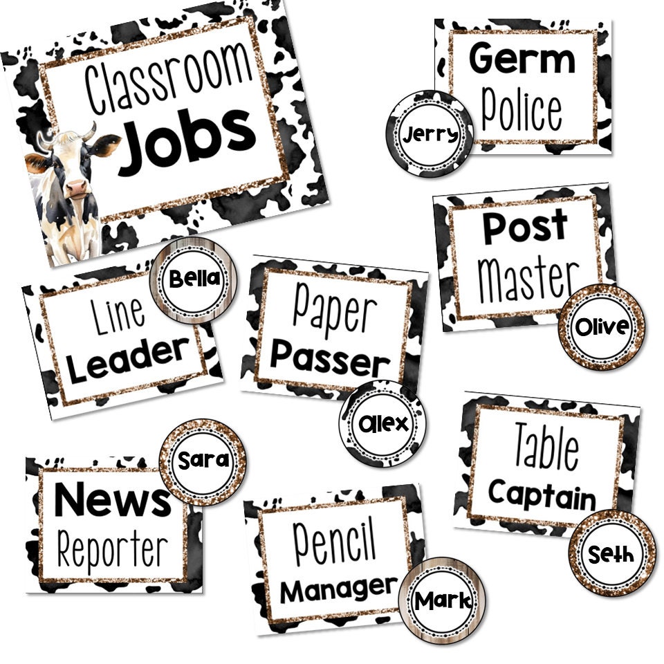 Editable Classroom Job Chart Editable Template Farmhouse Cow Print ...