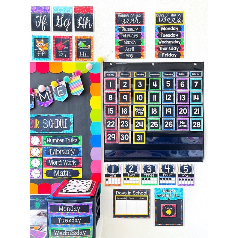 Classroom Calendar Birthday & Weather Display Set Rainbow Classroom ...