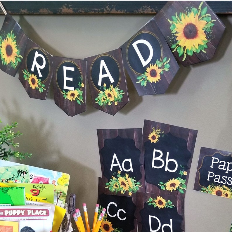 Editable Bunting Bulletin Board Banner Letters Sunflower Farmhouse ...