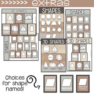PRINTABLE Shape Posters Charts Neutral Boho Classroom Decor 2D and 3D ...